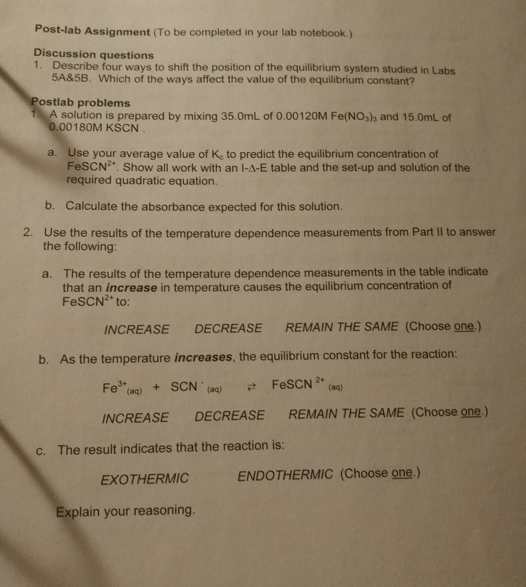 Solved Post-lab Assignment (To be completed in your lab | Chegg.com