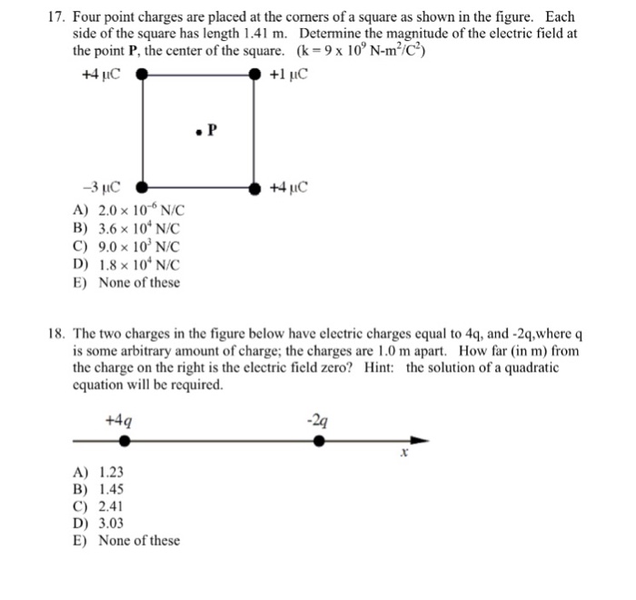 Solved 17. Four point charges are placed at the corners of a | Chegg.com