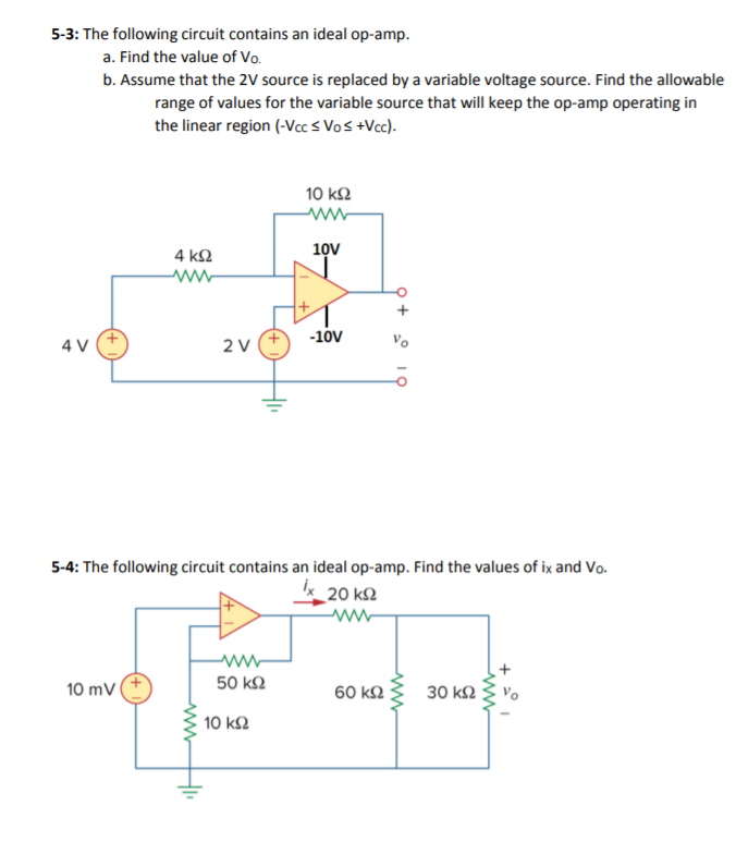 Solved 5-3: The following circuit contains an ideal op-amp. | Chegg.com