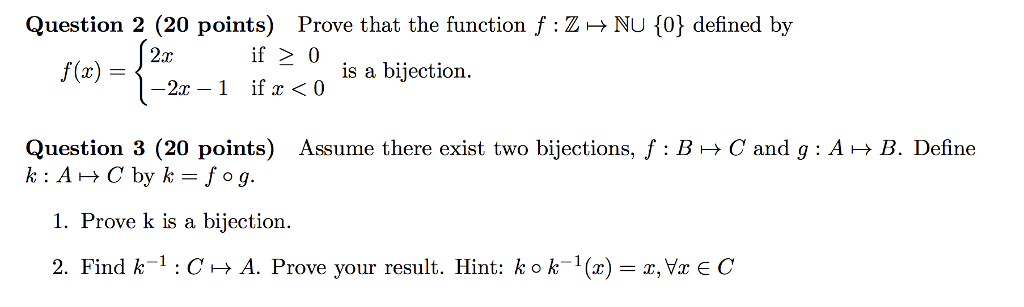 Solved Prove that the function f: Z rightarrow NU {0} | Chegg.com