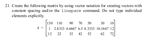 Solved 21. Create the following matrix by using vector | Chegg.com