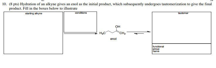 Solved 10. (8 pts) Hydration of an alkyne gives an enol as | Chegg.com