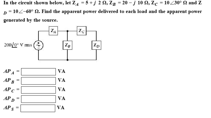 Solved In the circuit shown below, let Zd-5 +j 2 ?, ZB-20-j | Chegg.com