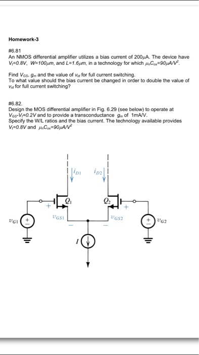 Solved An NMOS differential amplifier utilizes a bias | Chegg.com