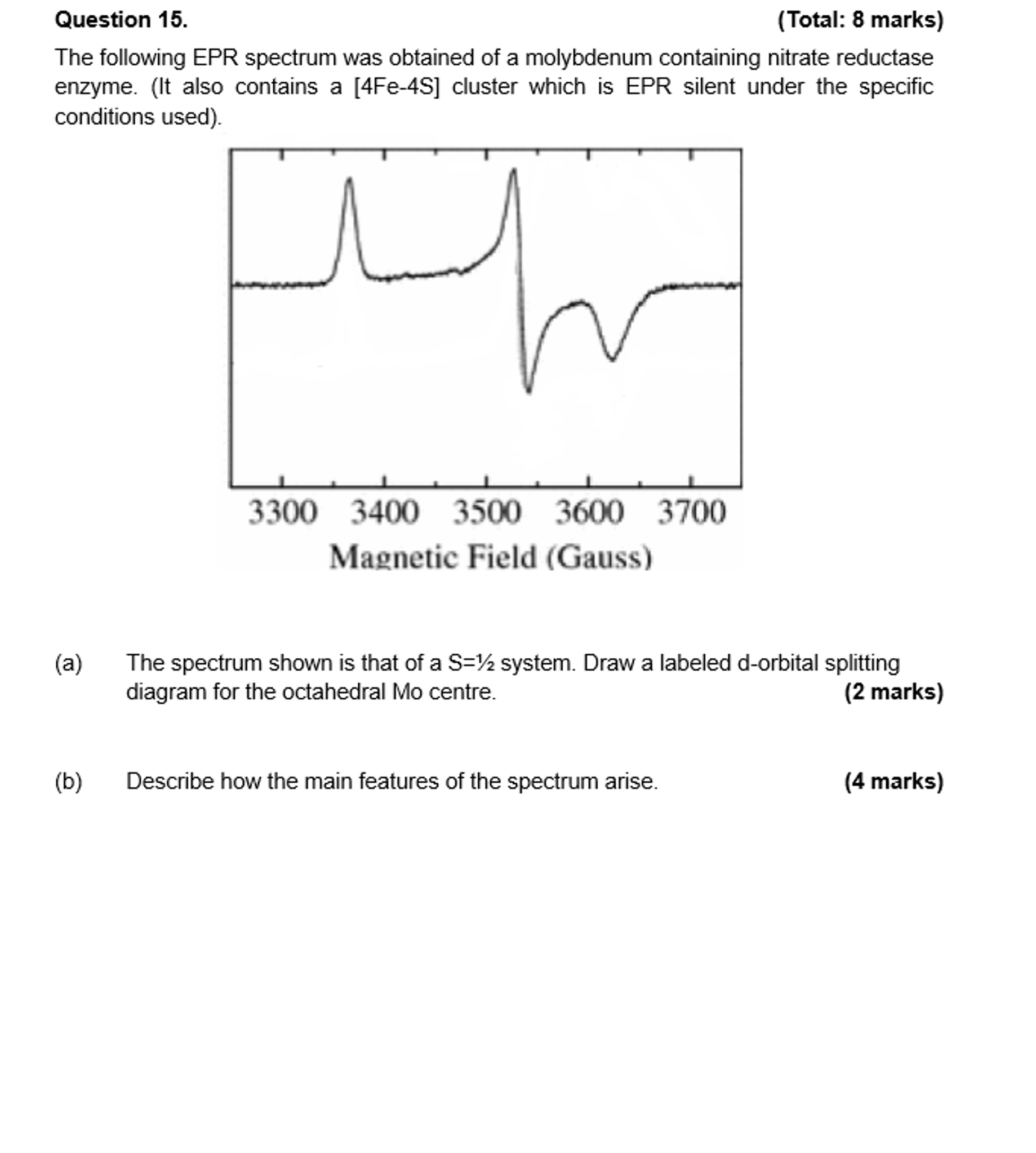 The following EPR spectrum was obtained of a | Chegg.com