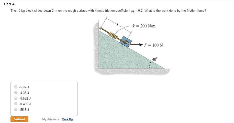 Solved The 10-kg block slides down 2 m on the rough surface | Chegg.com