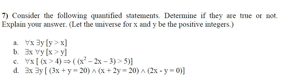 Solved Consider the following quantified statements. | Chegg.com