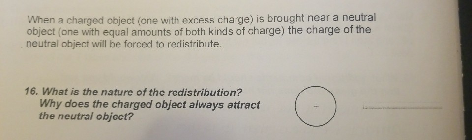 Solved When a charged object (one with excess charge) is | Chegg.com