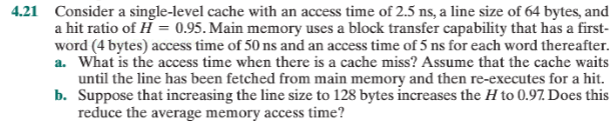 Solved Consider a single-level cache with an access time of | Chegg.com