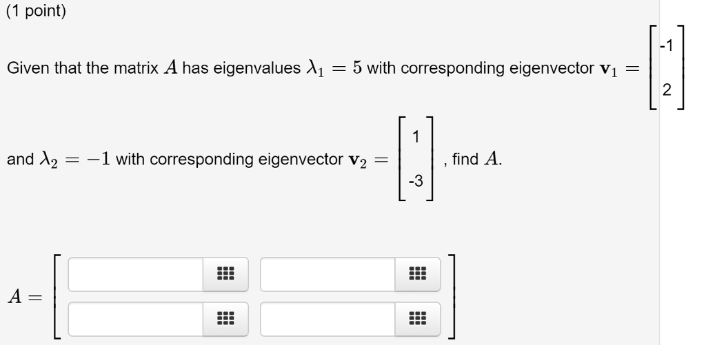 Solved (1 point -1 Given that the matrix A has eigenvalues λ | Chegg.com