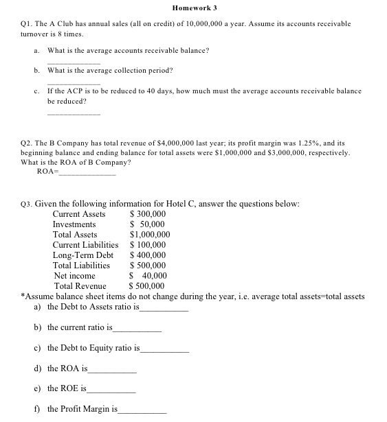 Solved Homework 3 Q1. The A Club has annual sales (all on | Chegg.com