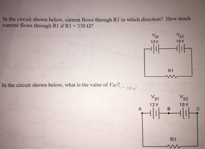 Solved In the circuit shown below, current flows through R1 | Chegg.com