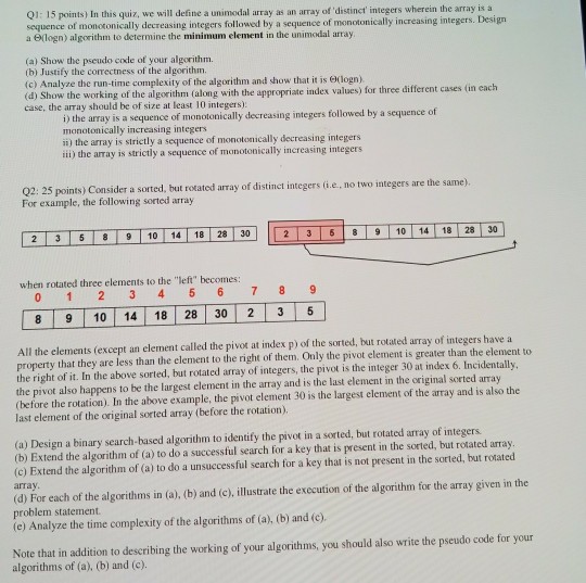Solved 1ts) In this quiz, we will define a unimodal array as | Chegg.com