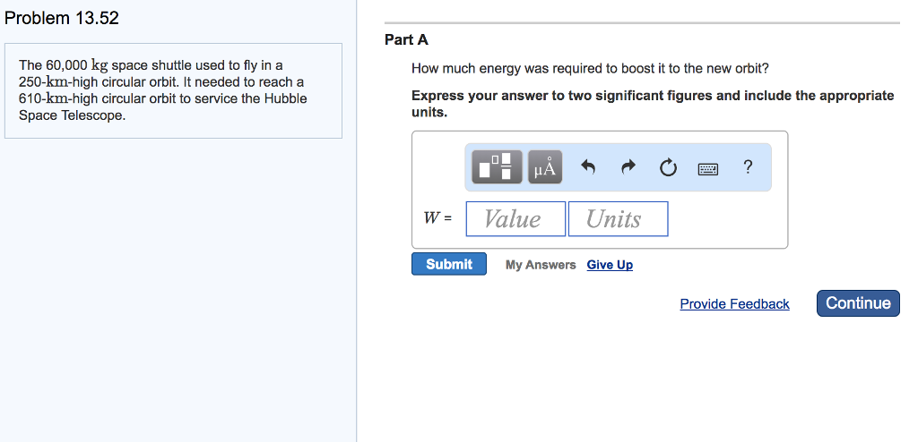 Solved Problem 13.52 Part A The 60,000 kg space shuttle used | Chegg.com