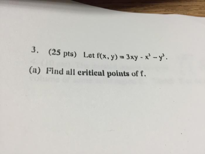 Solved Let f(x,y) = 3xy - x^3 - y^3. Find all critical | Chegg.com