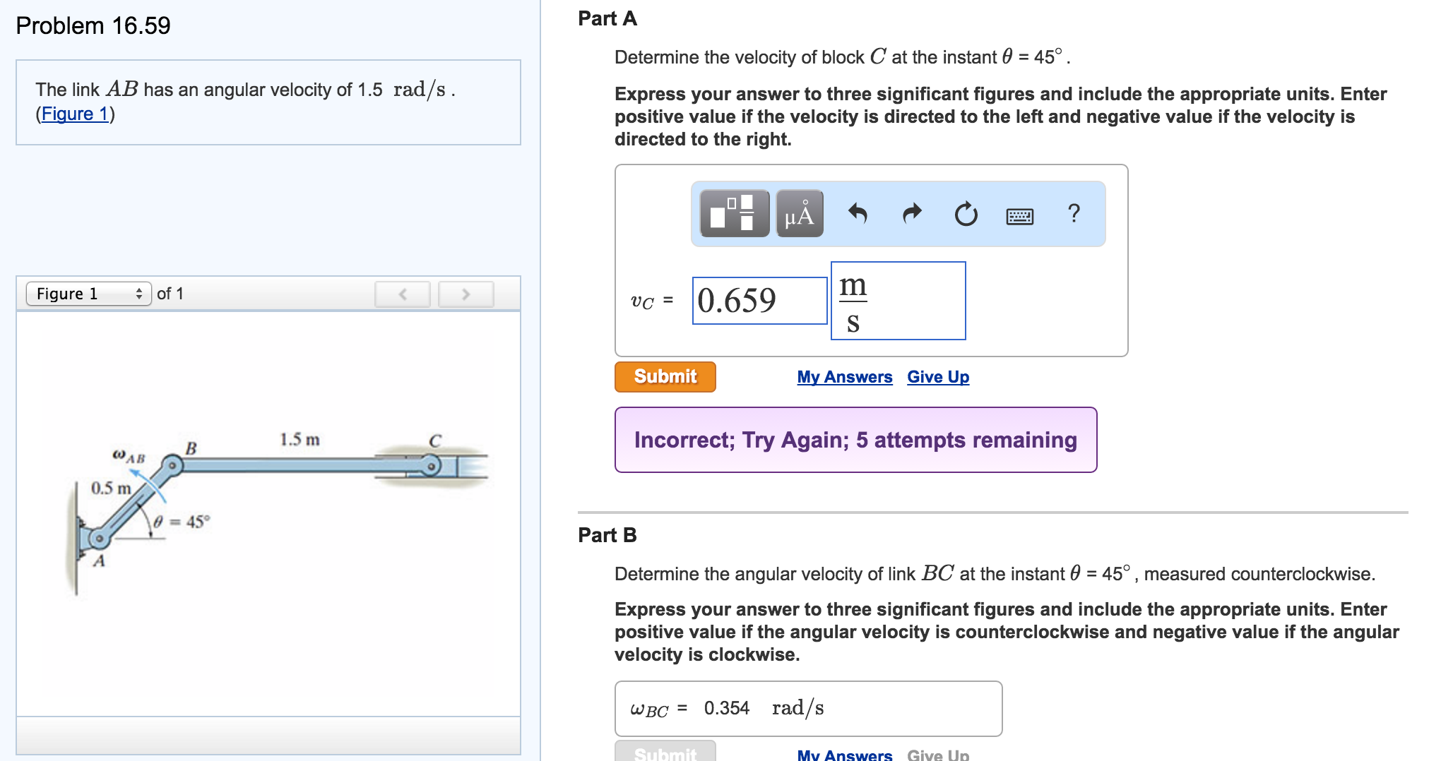 Solved The link AB has an angular velocity of 1.5 rad/s. | Chegg.com