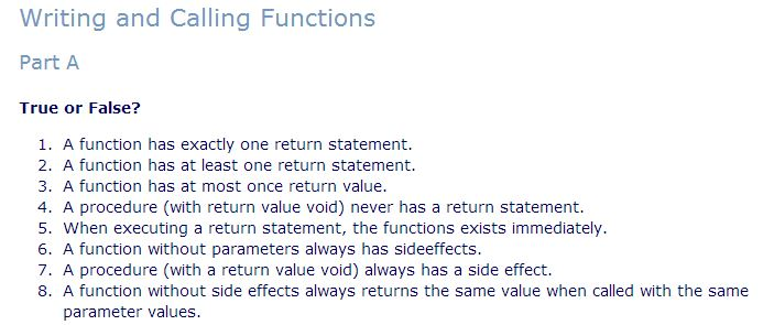 Solved Writing and Calling Functions Part A True or False? | Chegg.com