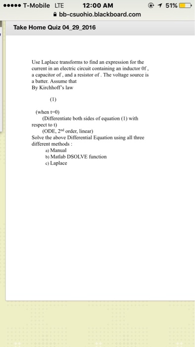 Solved Use Laplace transforms to find an expression for the | Chegg.com