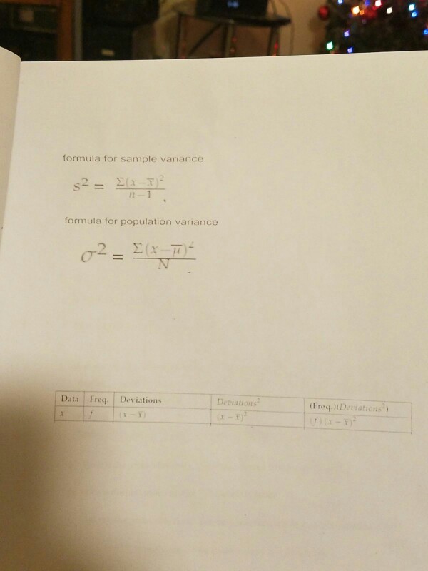 Solved formula for sample variance /2 formula for population | Chegg.com