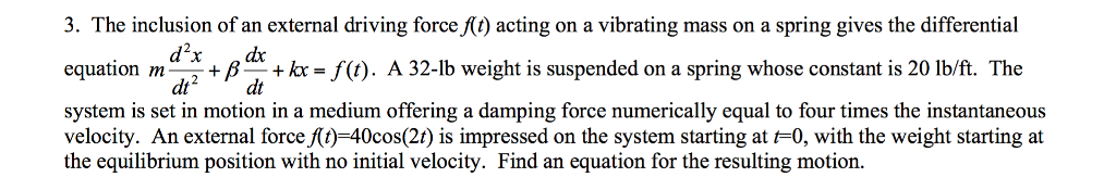 Solved The inclusion of an external driving force f(t) | Chegg.com