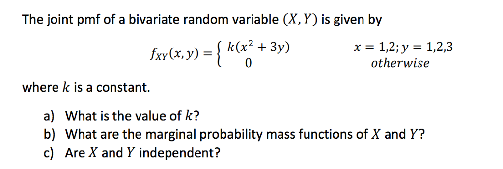 Solved The joint pmf of a bivariate random variable (X, Y) | Chegg.com