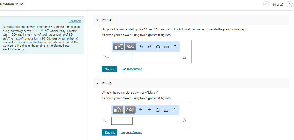Solved Problem 11.61 14 of 27 Part A Constants A typical | Chegg.com