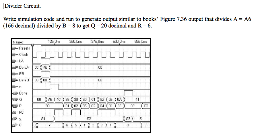Solved module divider (Clock, Resetn, s, LA, EB, DataA, | Chegg.com
