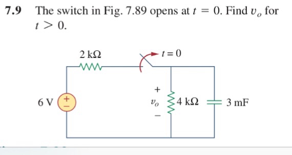 Solved The switch in Fig. 7.89 opens at t = 0. Find v_0 for | Chegg.com