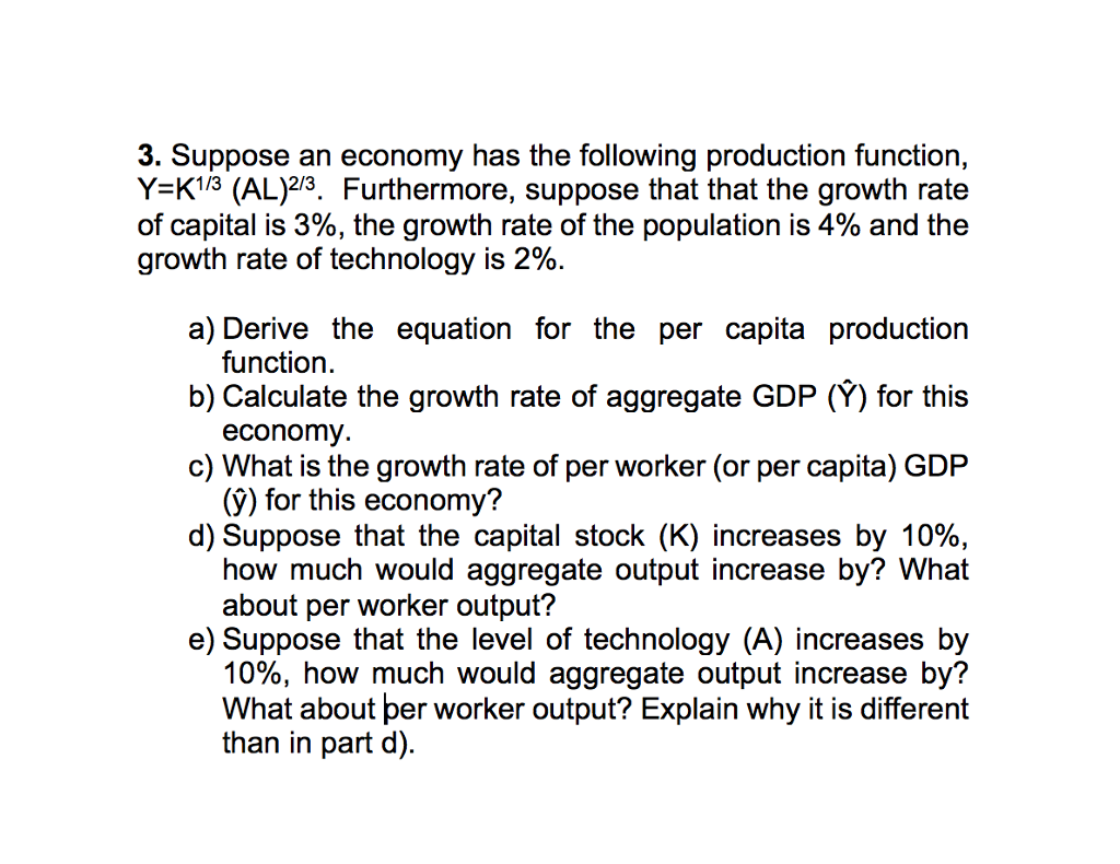 Solved Suppose an economy has the following production | Chegg.com