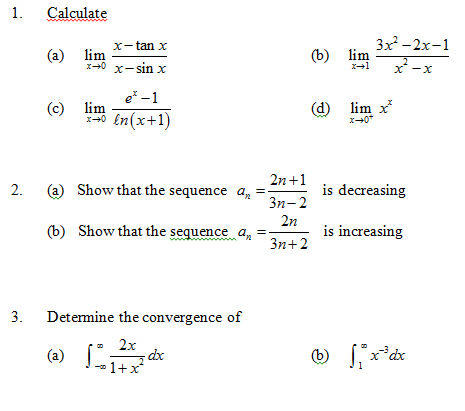 Solved 1. Calculate x- tan x 3x2-2x-1 (a) lim (o)lim ex-1 | Chegg.com