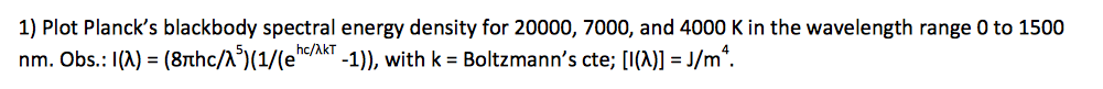 Solved Plot Planck's blackbody spectral energy density for | Chegg.com