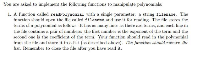 Solved You are asked to implement the following functions to | Chegg.com