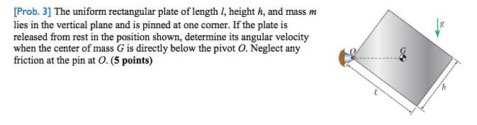 Solved The uniform rectangular plate of length l, height h, | Chegg.com