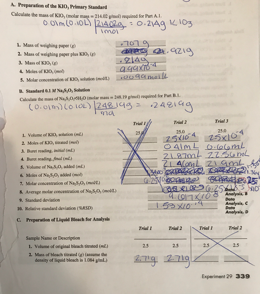 (Solved) - D. Preparation Of Solid Bleach For Analysis Trial Trial ... (Solved) - D. Preparation Of Solid Bleach For Analysis Trial Trial ...