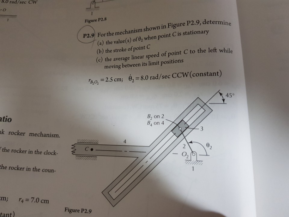 Solved 8.0 rad/sec CW Figure P2.8 P2.9 For the mechanism | Chegg.com