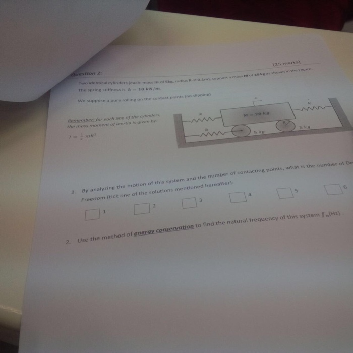 Solved Two identical cylinders (each mass m of 5 kg, radius | Chegg.com