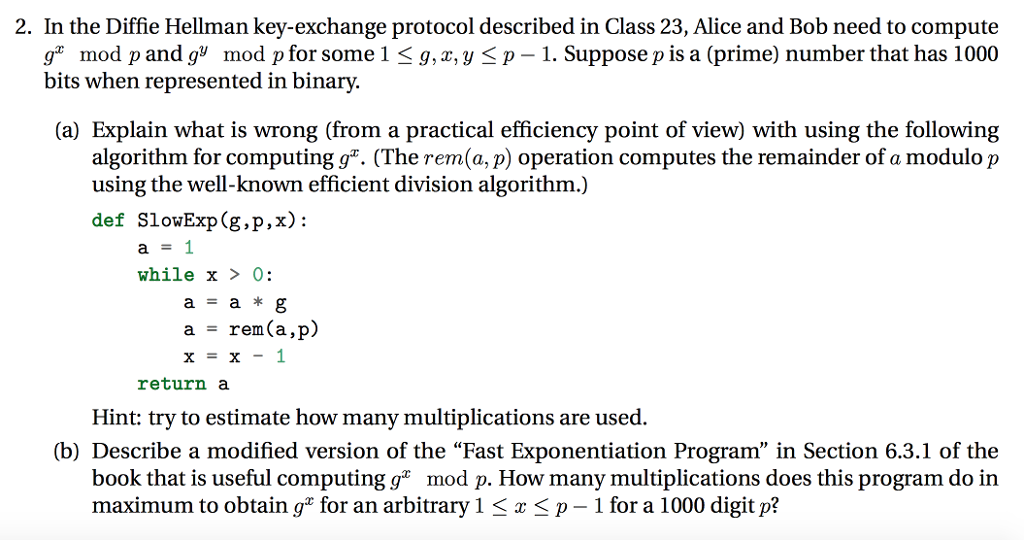 2. In the Diffie Hellman key-exchange protocol | Chegg.com
