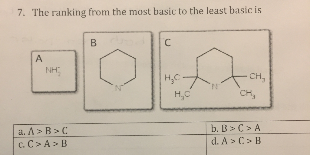 Solved The ranking from the most basic to the least basic is | Chegg.com