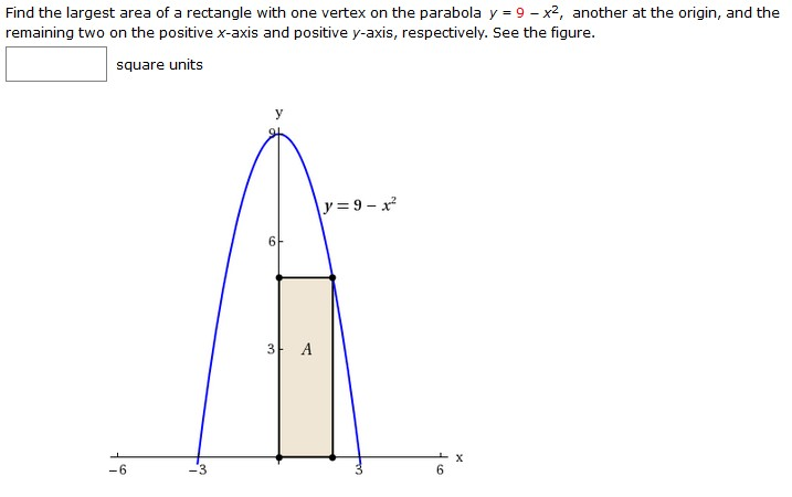 Solved Find the largest area of a rectangle with one vertex | Chegg.com
