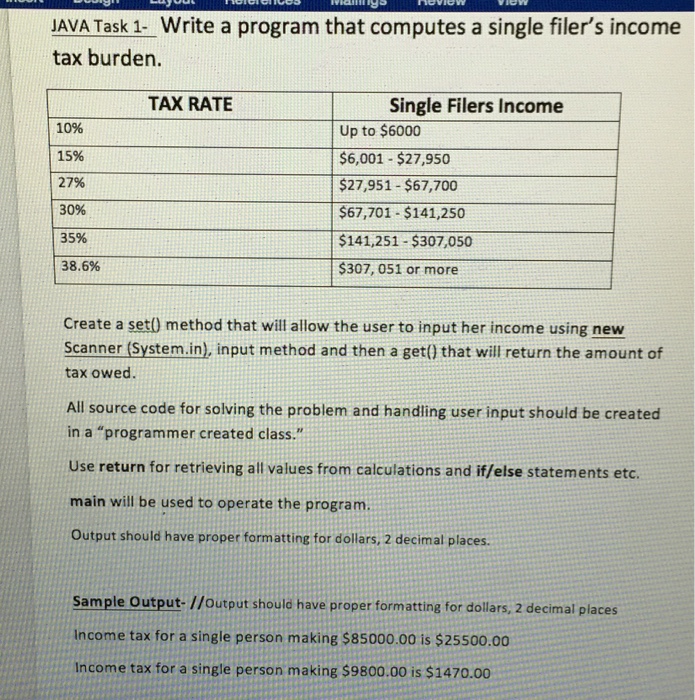 Solved Write A Program That Computes A Single Filers Income