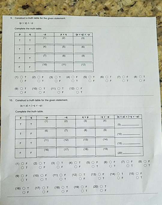 Solved 9. Construct a truth table for the given statement | Chegg.com