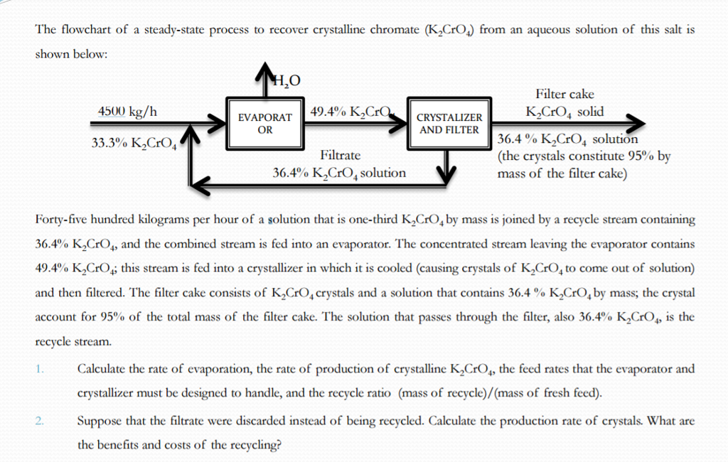 Solved The flowchart of a steady-state process to recover | Chegg.com