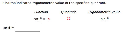 Solved Find The Indicated Trigonometric Value In The