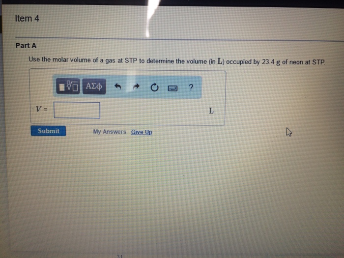 Solved Use the molar volume of a gas al STP to determine the | Chegg.com