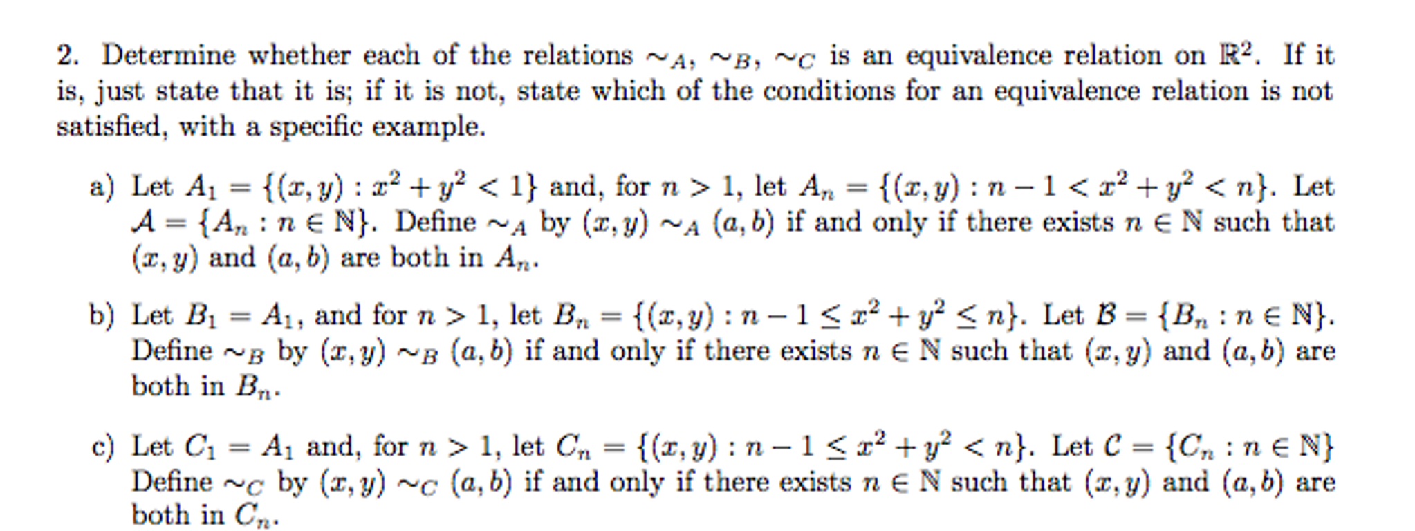Solved Determine whether each of the relations ~ A, ~B, ~C | Chegg.com