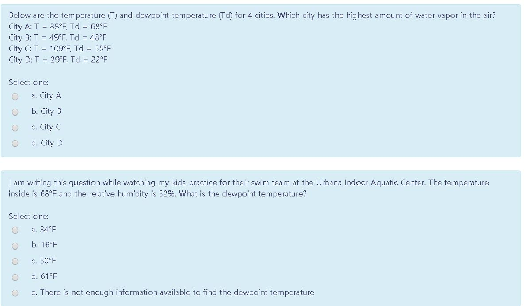 Solved Below are the temperature (T) and dewpoint | Chegg.com