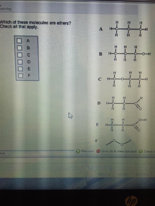 Solved Which of these molecules are ethers? Check all that | Chegg.com