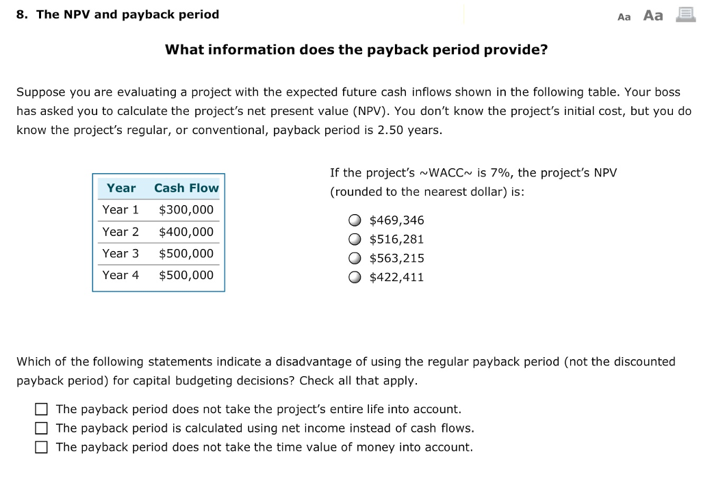 Solved What information does the payback period provide? | Chegg.com