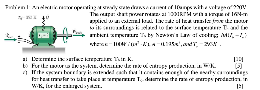 Solved An electric motor operating at steady state draws a | Chegg.com