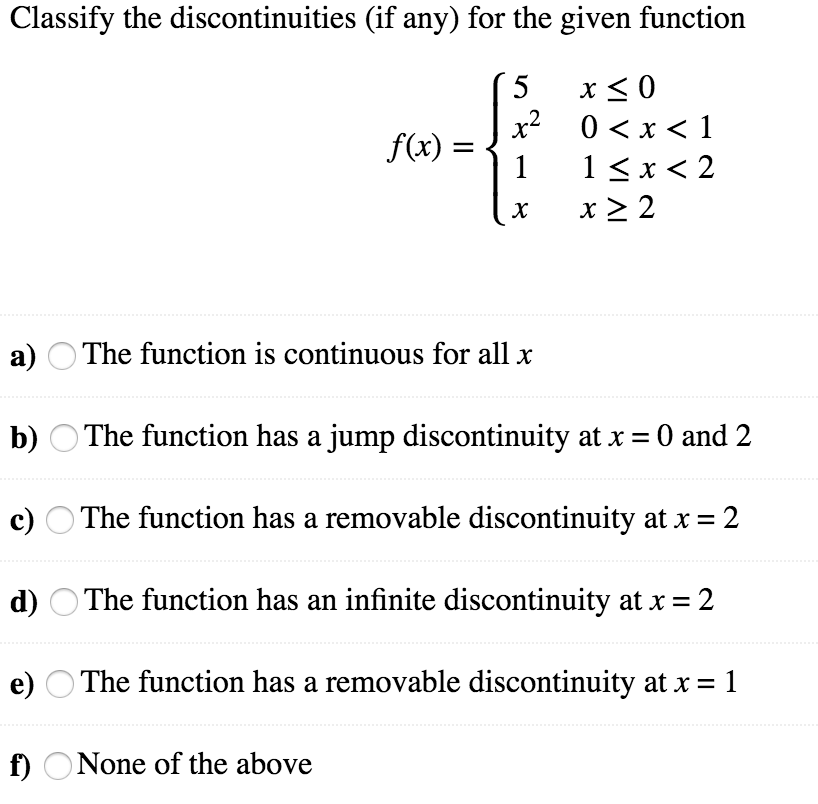 Solved Classify the discontinuities (if any) for the given | Chegg.com